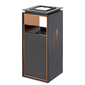 Lvrunben Indoor Outdoor Trash Can, Black-Gold Stainless Steel Commercial Trash Can with Lid,Removable Inner Bucket Trash Bin for Home, Office and Elevator Entrance-13 Gallon