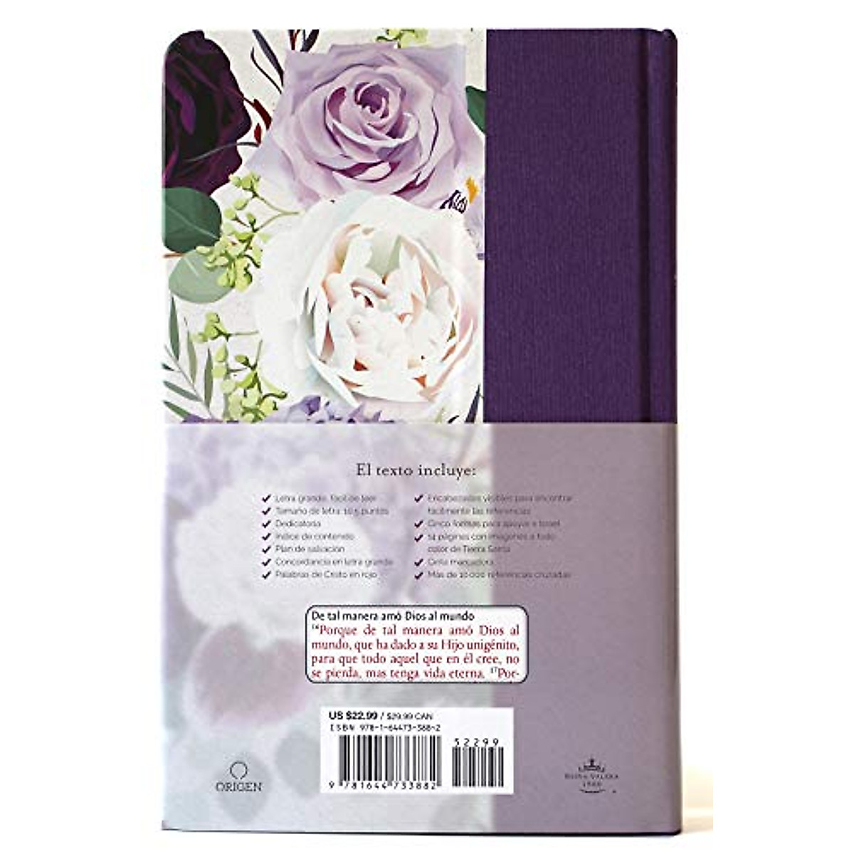 Biblia RVR1960 Tapa dura y tela morada con flores tamaño manual / Spanish Bible RVR 1960 Handy Size Large Print Hardcover Cloth with Purple Floral
