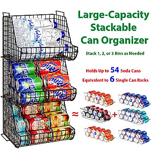 Stacking Can Dispensers 3 Tier with 3 Divider, Pantry Can Organizer, Standing Water Bottle Holder, Beverage Drink Pop Soda Can Storage Basket, Canned Food Container Rack Wire Bins for Kitchen Cabinet