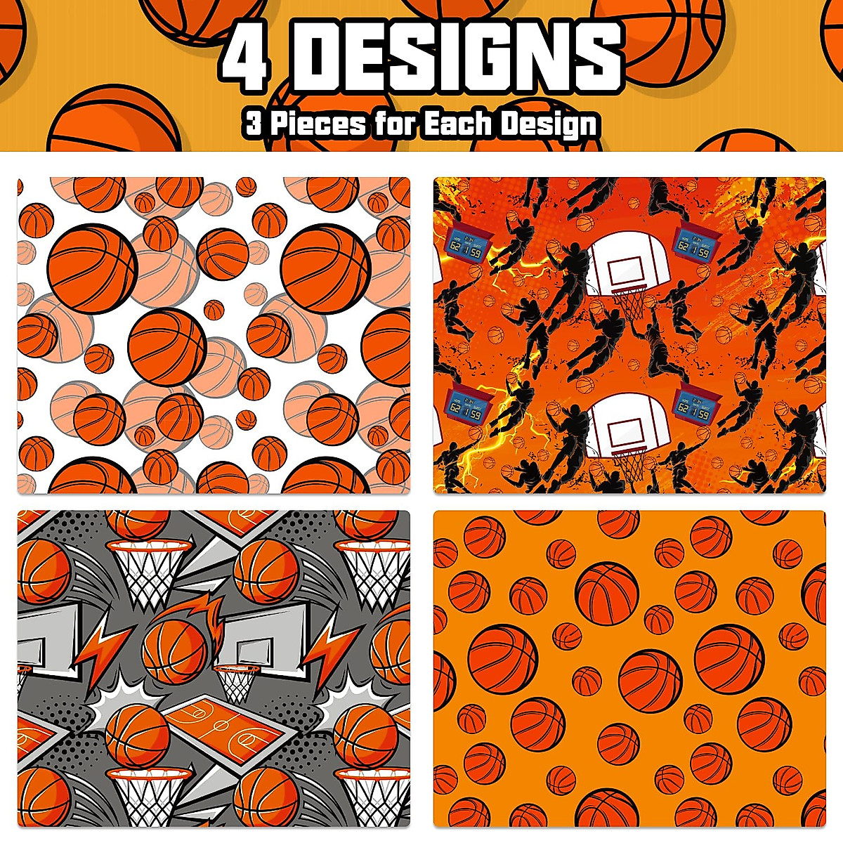 Mpanwen Basketball Wrapping Paper for Boys Kids, 12 Sheets Basketball Theme Gift Wrap for Christmas Birthday Holiday - 20 x 29.5 Inches Per Sheet