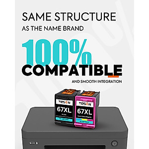 TESEN 67XL Remanufactured 67XL Ink Cartridge Replacement for HP 67XL 67 XL Use with HP Envy 6030 6034 6075 DeskJet 1255 2723 2755 Plus 4122 4140 Printer Ink (2 Pack, 1 Black+1 Color)