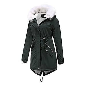 FMCHICO Womens Snow Coat Women's Fluffy Warm Coat Outwear Windbreaker Winter Warm Coat Jacket Faux Fur Lined Trench Hooded Thick Overcoat