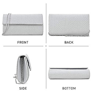 Dasein Women's Evening Bag Glitter Clutch Wedding Bridal Purse Sparkle Cocktail Party Prom Handbag (Silver + silver hardware) One Size