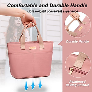 Weitars Lunch Bag For Women,Small Lunch Tote Bag Insulated Cute Lunch Bags For Women Snacks Leakproof Thermal Lunch Purse For Work Picnic/Hiking/Beach/Shopping (Pink)