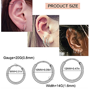 PLOMFOV 20G Stainless Steel Stud Earrings for Women Men CZ Heart Star Moon Flat Back Earrings Cartilage Hoops Helix Tragus Daith Earrings Piercing Jewelry Silver
