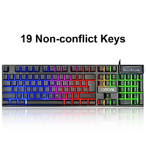 Keyboard and Mouse Gaming LED Wired Combo with Emitting Character Keyboard 4800DPI 2 Side Button USB Mouse Rainbow Backlit Mechanical Feeling Compatible with PC Raspberry Pi Mac Xbox one ps4