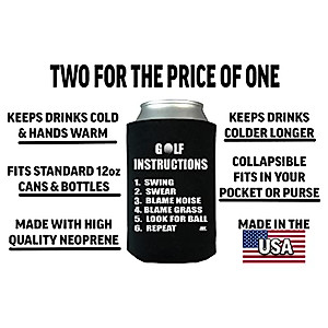 Funny Golf Instructions Joke Gag Gift for Golfer Collapsible Beer Can Bottle Beverage Cooler Sleeves 2 Pack