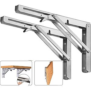 Folding Shelf Brackets, Max Load 300 lb, Heavy Duty Stainless Steel Collapsible Wall Mounted Shelf Brackets for Table, Space Saving DIY Bracket, Pack of 2 (2, Foldable 12")