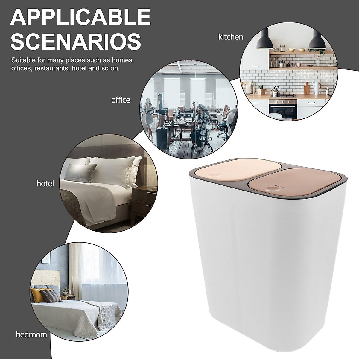 VOSAREA Dual Compartment Trash Can, Double Garbage Can Recycling Bin with Press-Open Lid Sorting Trash Can Plastic 2 Dry and Wet Classified Wastebasket for Kitchen Waste Container