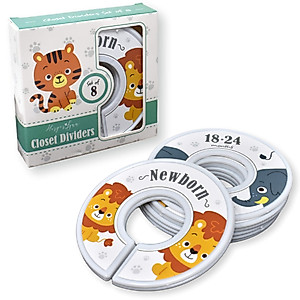 HarperLynn Baby Closet Dividers - Set of 8 Jungle Safari Nursery Clothes Organizers - Size Newborn Infant to Toddler - Elephant Lion Giraffe Zebra Designs