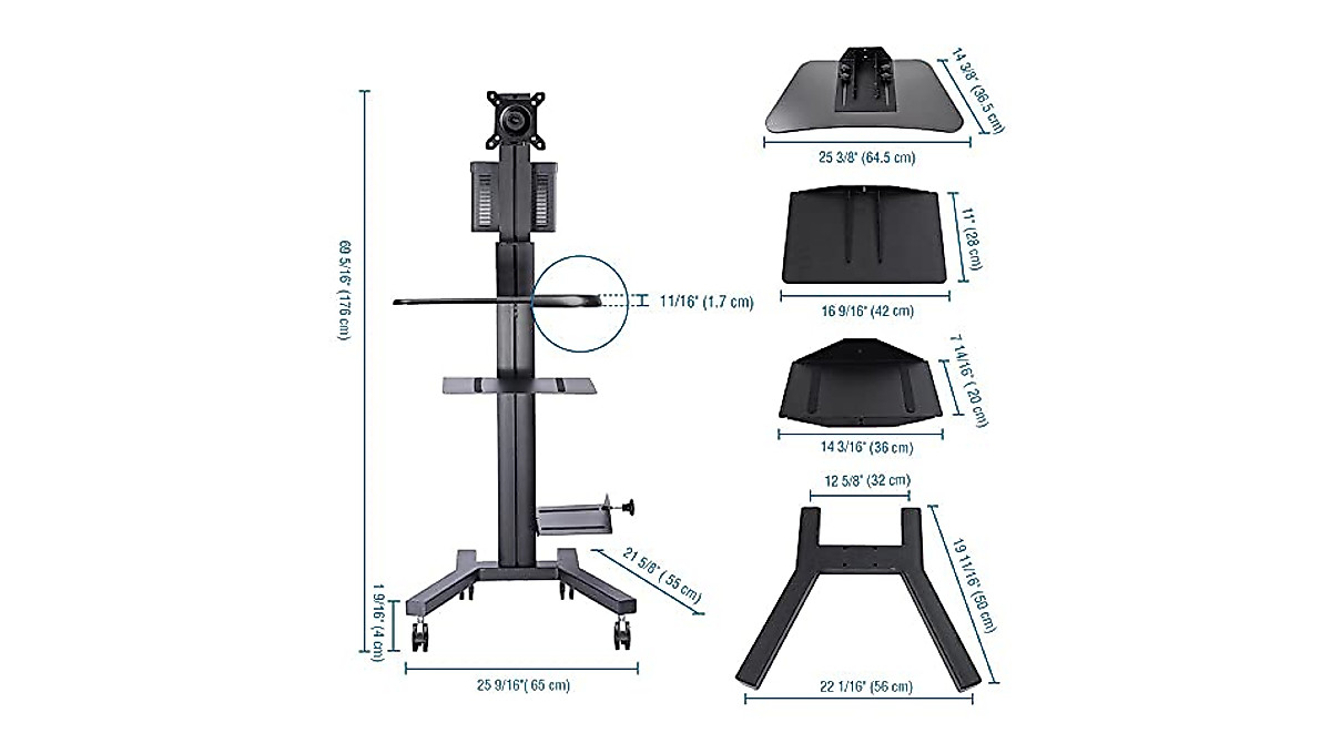 AW Mobile Standing Workstation - Rolling PC Cart