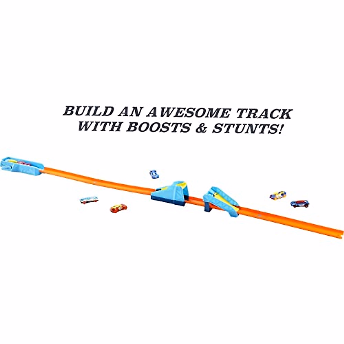 Hot Wheels HW Celebration Box Complete Starter Set with 6 1:64 Scale Cars, Track, Connectors, 4-Speed Launcher, Ramps, Activity Page & Stickers, Gift for Kids 4 Years Old & Up