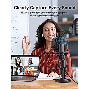 SOOMFON USB Computer Microphone Condenser Podcast Microphone for PC, Recording, Gaming, Streaming, Upgraded Mic with Height Adjustable Stand, Headphone Output, Gain and Volume Knob