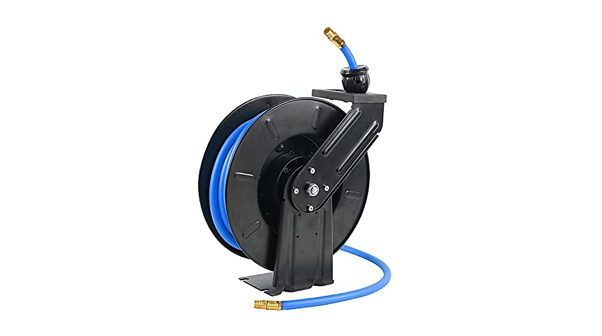 Aain AA039 Heavy-Duty 50 ft Air Hose Reel - Wall, Ceiling Mount