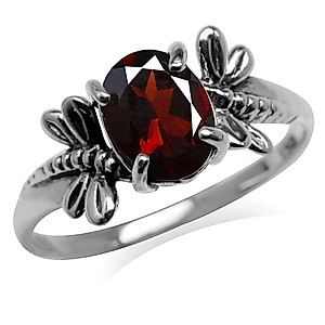 Silvershake 1.36ct. Natural Garnet 925 Sterling Silver Dragonfly Solitaire Ring Size 5