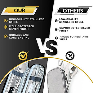 Taplord Portable Travel Silverware Set With Case, Includes 10 Pcs of Travel Utensils With Case, Stainless Steel Flatware Set For Camping, Easy to Travel, Lightweight (Silver)