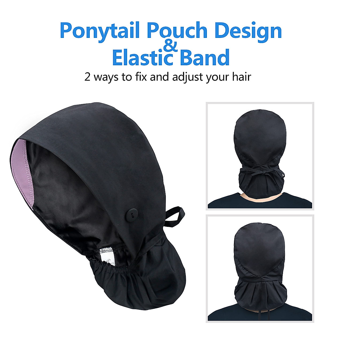 IRIS CRAFT Adjustable Working Cap with Button, Satin-Lined Cotton Working Hat Sweatband, Elastic Bandage Tie Back Hats for Women & Men, One Size, Black with Satin-Lined