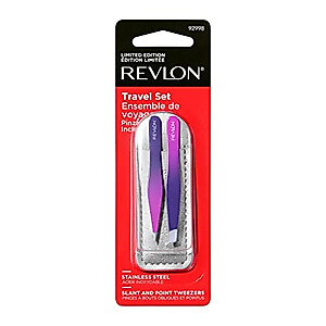 Mini Hair Removal Tweezer Set by Revlon, Travel Set, High Precision Tweezers for Men, Women & Kids, Stainless Steel (Pack of 1)