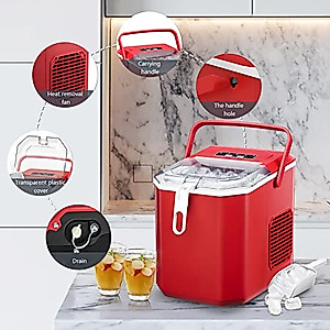 Antarctic Star Countertop Ice Maker, S/L Bullet Ice, 28lbs/Day, 9 Ice Cubes in 6 Mins, Portable Ice Machine with Ice Scoop and Handle, Self-Cleaning, One-Click Operation, for Kitchen Office Home Red