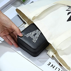 Parima Travel Jewelry Case for Women Girls, M Initial Travel Jewelry Case | Small Jewelry Travel Case | Personalized Travel Mini Jewelry Case | Gifts for Women Friends Mom Grandma - Letter M, Black