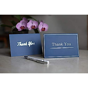120 Thank You Cards in Navy Blue with Envelopes & Stickers - Elegant 6 Designs Bulk Notes Embossed with Silver Foil Letters for Wedding, Formal, Business, Graduation, Funeral 4x6 Inch Thick Card Stock