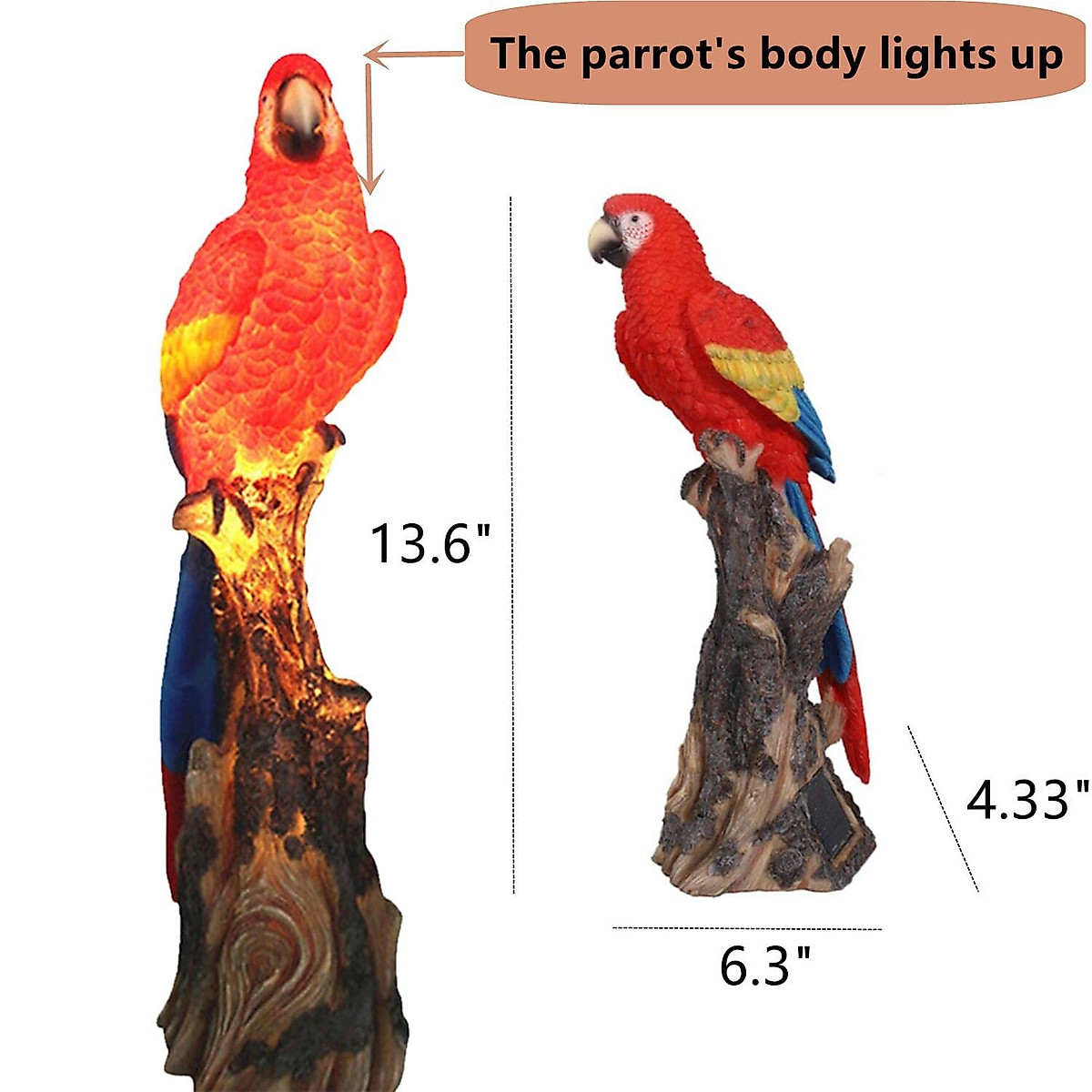 iRonrain Solar Garden Statues Outdoor Parrot Decorative Figurine Waterproof Lights Art Décor Red Large Parrots Animal Sculpture for Garden Yard Lawn Home Ornaments (Parrot 1)
