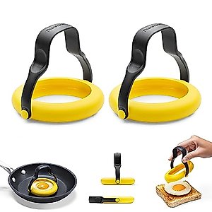 Dreamfarm Flegg 3-In-1 Flexible Silicone Egg Rings, Flippers, & Servers Safe on Non-Stick - Pack of 2, Yellow/Black