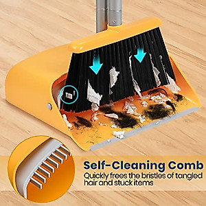 TrueYee Broom and Dustpan Set for Home, 52" Stand Up Dust Pans with Long Handle, Extendable Broom with Dustpan Combo Set, Indoor Broom Long Handle Dust Pan for Lobby Office Kitchen