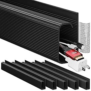 EVEO Cable Management Under Desk Kit (12 Units) - Under Desk Cable Management Cord Cover, Cable Hider Cord Management Under Desk Cable Organizer Cord Organizer Tray - 96''J Channel 24X16 - Black