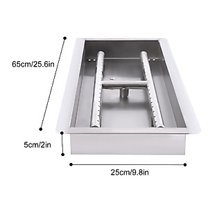 Rectangular Drop-in Fire Pit Pan Stainless Steel Built-in Fire Pit Burner Fire Table Insert Natural Gas H-Shape Burner for Indoor Outdoor Picnics,1/2'' NPT,90000 BTU(25.6 * 9.8 * 2in)