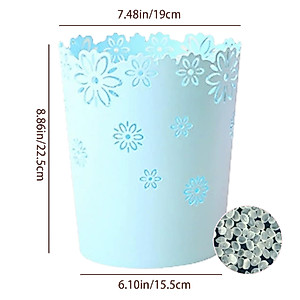Eioflia Bins for Bedrooms, Waste Paper Bin, 7.5 Inch Plastic Hollow Waste Paper Basket, Flower Lace Round Waste Bin for Bedroom, Bathroom, Kitchen, and Office M Blue