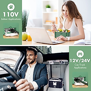 AHNR Electric Lunch Box 80W Food Heater, 3 IN 1 Portable Heated Food Warmer Lunch Box Leakproof for Car Truck Home Work with 1.8L Removable 304 Stainless Steel Container, 12V 24V 110V(Green)