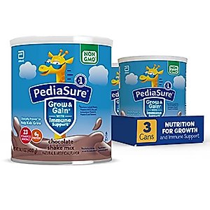 PediaSure Grow & Gain with Immune Support Shake Mix Powder,Kids Shake,23 Vitamins and Minerals,6g Protein,Helps Kids Catch Up On Growth,Non-GMO,Gluten-No,Chocolate,14.1-oz Can,3 Cans—24 Servings