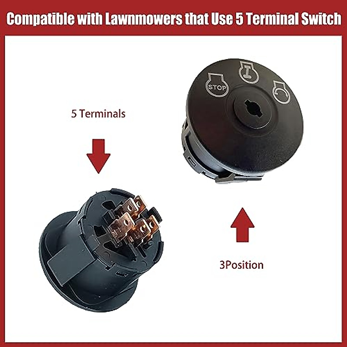 H-Jun Ignition Switch 3 Position with Key for Cub Cadet, MTD, Troy-Bilt, Husqvarna, Craftsman, Delta, JD Riding Lawn Mower, 725-04228, 925-04228