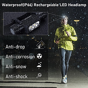 Jexree Headlamp Rechargeable 1500 Lumen LED USB Rechargeable Headlight w/Red Light IP65 Waterproof Head Lamp with Bright Flashlight Beam for Hiking & Outdoor Camping Gear, Black