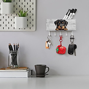 Rottweiler Key Holder Dog Mom Gift Wall Mount Key Hanger Self Adhesive Key Hanging Rack Rustic Mail Holder Decorative for Home Office Entryway 7x4 Inch