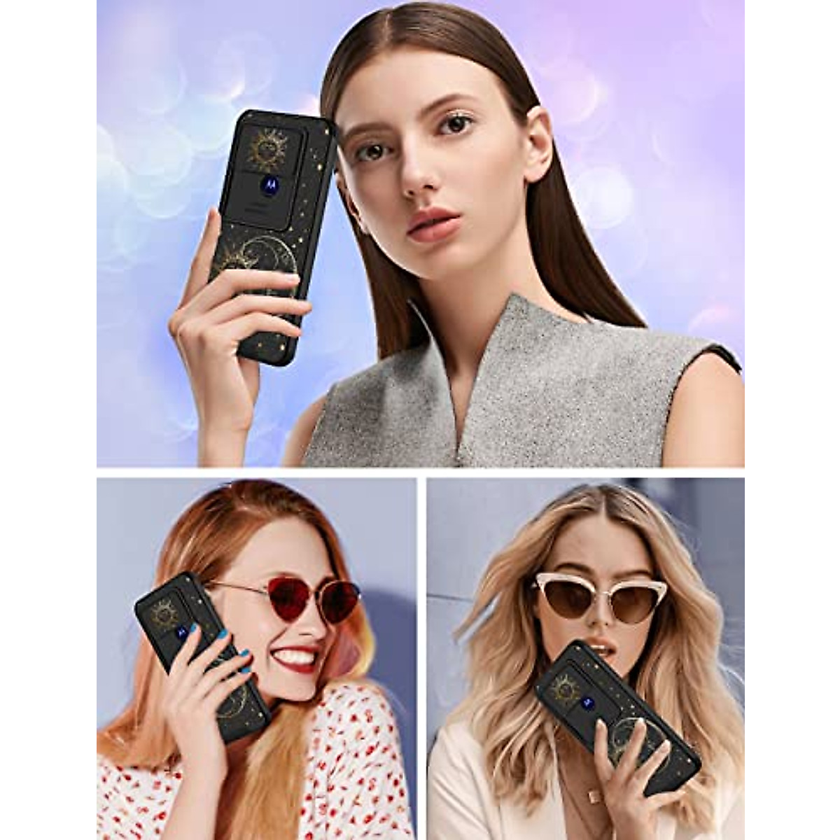 Goocrux for Moto G Pure Phone Case Sun and Moon Stars for Girls Women Cute Space Girly Cover Fashion Gold Print Unique Design with Slide Camera Cover Aesthetic Cases for Motorola Moto G Pure 6.5 inch
