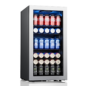 Ca'Lefort Beverage Refrigerator, 121 Can Mini Fridge Glass Door for Beer Soda 38-68°F, Freestanding/Under Counter Beverage Cooler for Bedroom/Office/Bar, 3 Adjustable Shelves(3.11 Cu.Ft)