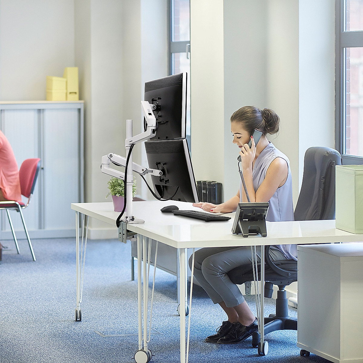 Ergotron – LX Vertical Stacking Dual Monitor Arm, VESA Desk Mount – for 2 Monitors Up to 40 Inches, 7 to 22 lbs Each – Tall Pole, White