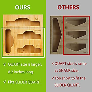 Wahopy Ziplock Bag Neat Organizer for Kitchen Drawer, Food Storage Bag Bamboo Dispenser Holder, Compatible with Gallon, Slider Quart, Sandwich and Snack Various Size Bag, Anti Slip, Easy to Use