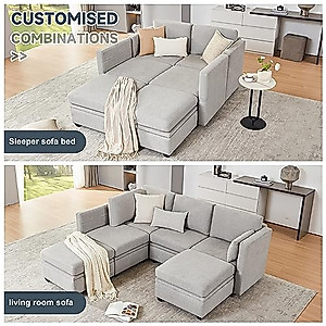 Weture Modular Sectional Sofa, Convertible U Shaped Sofa Couch with Storage, High Supportive & Soft Sponges, 6 Seat Modular Sectionals Sofa Couch with Chaise for Living Room, Grey