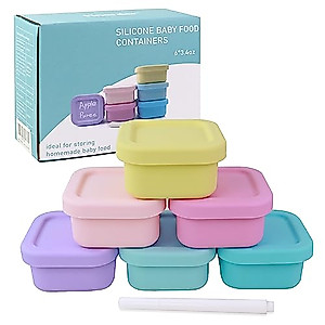 Finorder 6 Pack 100% Silicone Baby Food Storage Containers, 3.5 oz Leak-Proof, Microwave, Freezer, Boiled Safe Food Storage Snack Jars, FDA Grade Toddler Jars for Food and Condiments, Pastel Colored