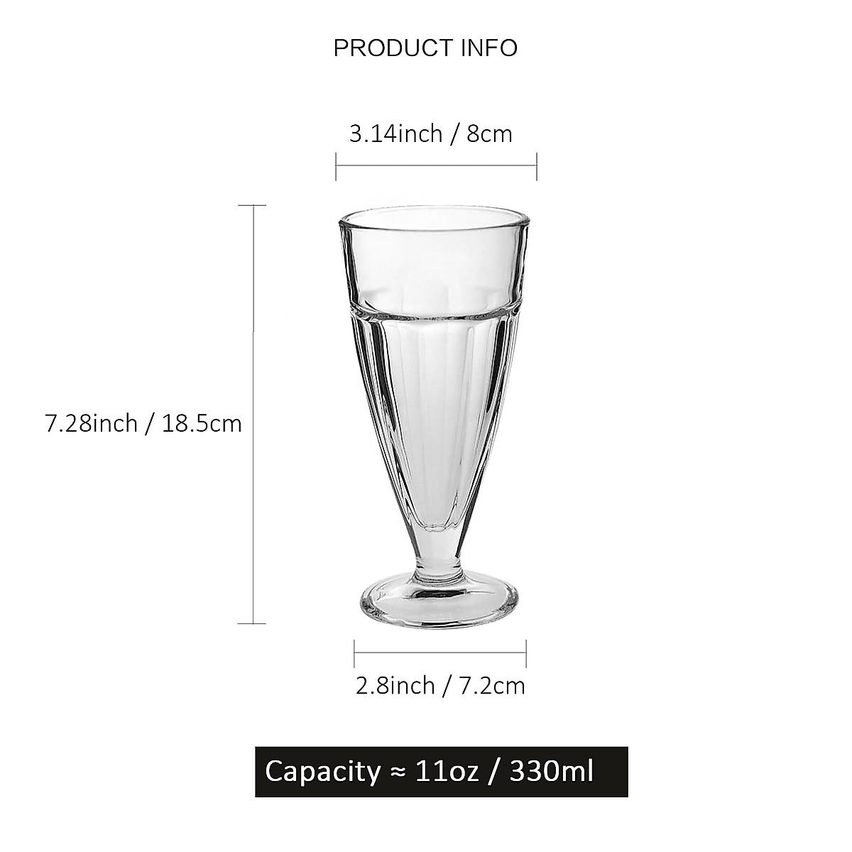 binsakao Milkshake Glasses Cups Soda Fountain with Spoons, Milk Shake, Ice Cream Soda Glass, 12-Ounce, Clear, Set of 2