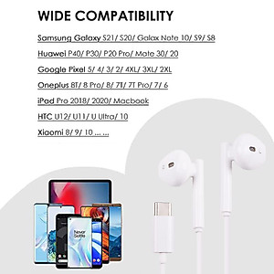 USB C Headphones Inwa in Ear Usbc Earbuds with Mic/Volume Control Compatible with SoundFlow Google Pixel Oneplus Samsung Sony MacBook Huawei (White)