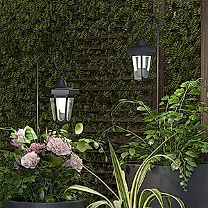 Pure Garden 50-123 Solar Powered Set of 2, 32” Hanging Coach Lanterns with 2 Shepherd Hooks-LED Outdoor Lighting for Gardens, Pathways, and Patio, Black
