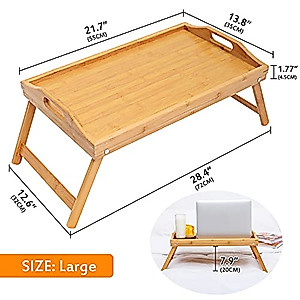 SANPON Bamboo Bed Tray for Eating Breakfast Trays for Bed Serving Trays with Handles Food in Bed Tray Large