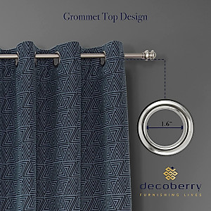 Decoberry Blackout Curtain Set - Includes 2 Blue and Black Triangle Pattern Curtains, Trinity, 52" X 108", 100% Light Blocking and Sound Filtering, Thermal Insulation - Geometric Design with Grommets