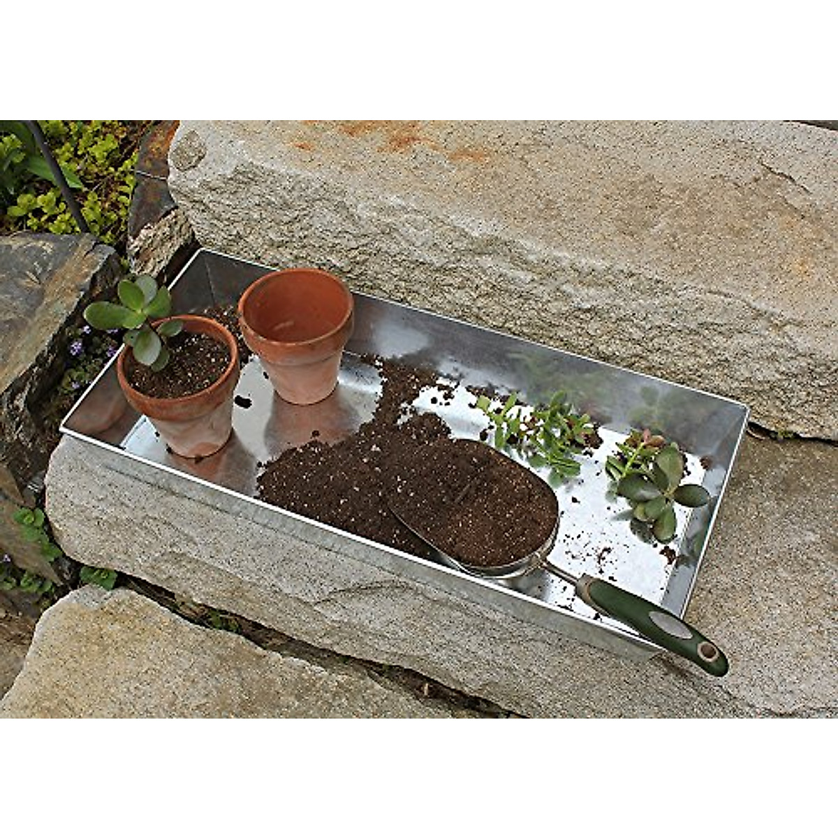Achla Designs Antique Galvanized Steel Rectangular Plant Tray- 29 in