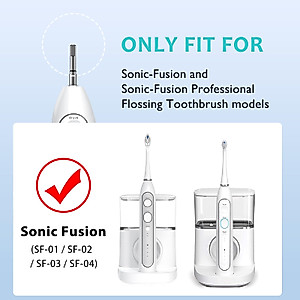 Replacement Brush Heads for Waterpik Sonic Fusion 2.0 Flossing Toothbrush with Cover, Compact, 3 Count White, Soft Bristles