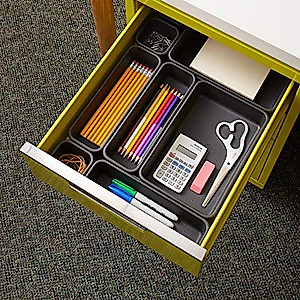 LISHINE Set of 24 Desk Drawer Organizer Set Interlocking Shallow Drawer Organizer Tray Dividers Organizer and Storage Bins Container for Kitchen Bathroom Makeup Office Vanity Bedroom Dresser